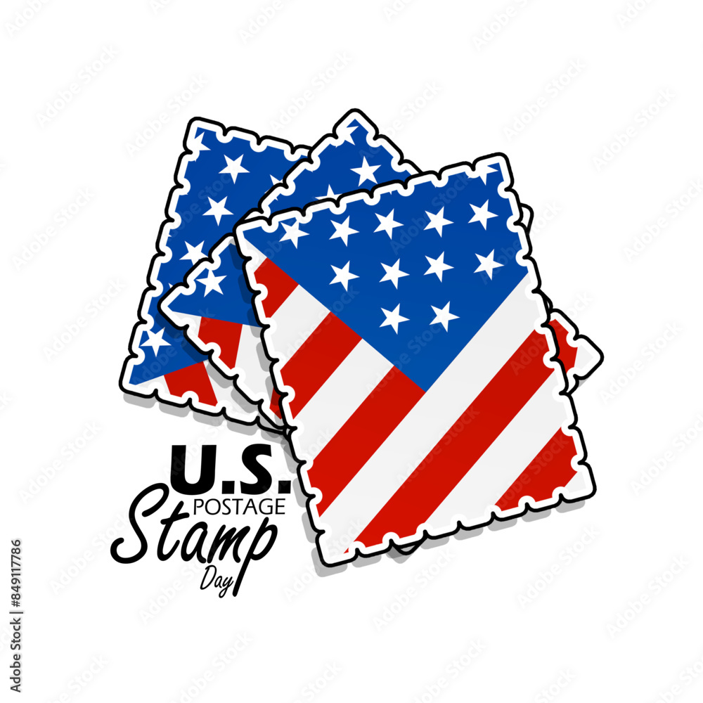 U.S. National Postage Stamp Day event banner. Three stamps depicting ...