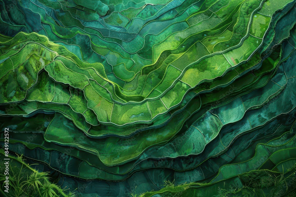 surreal asian rice fields aerial view of green plantations and ...