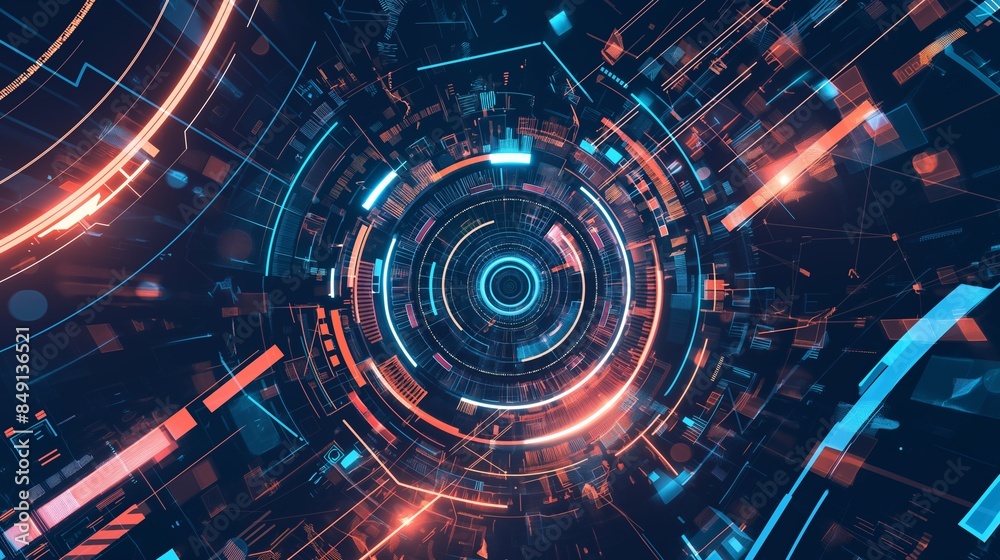 abstract technology background with a blend of holographic elements and ...