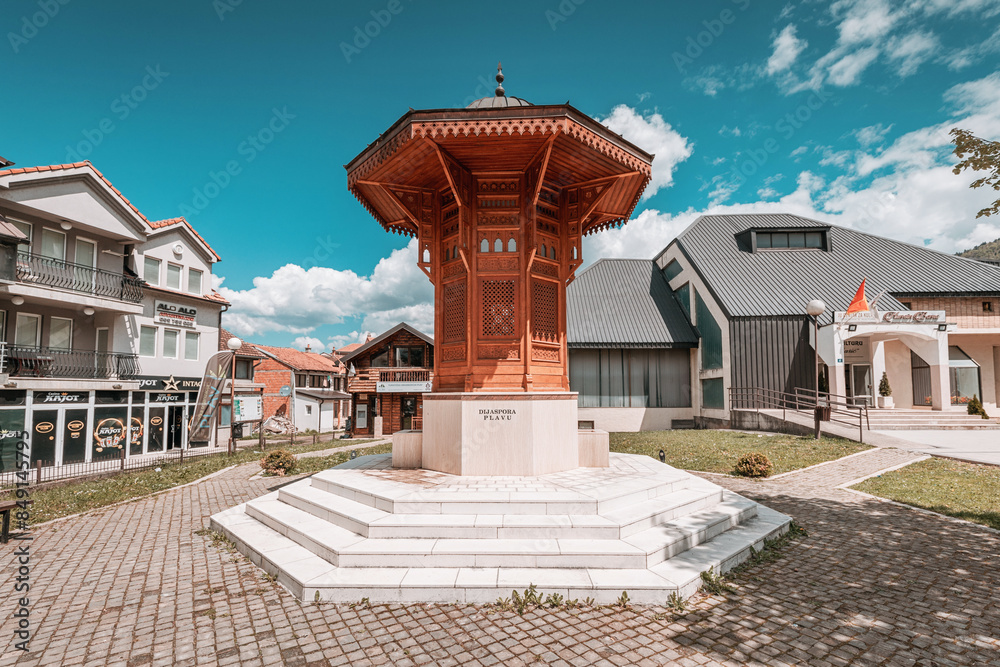 05 May 2024, Plav, Montenegro: Copy of a famous Sebilj fountain from ...