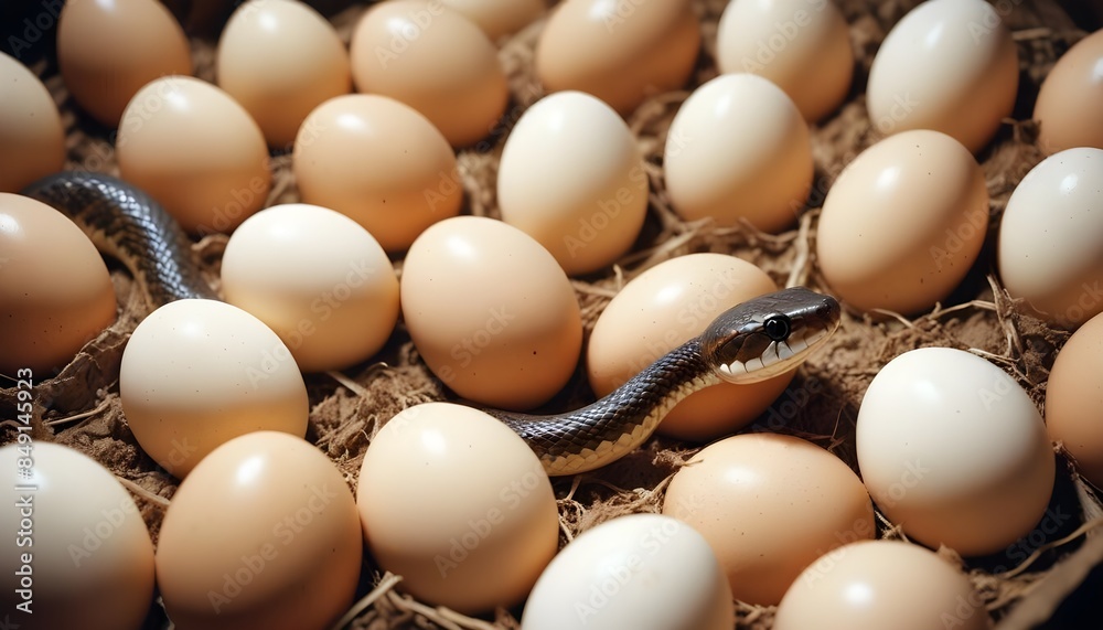 Foto de Snakes hatch from eggs. Snakes in the grass. Snake hatching. Egg hatching. Snake eggs ...