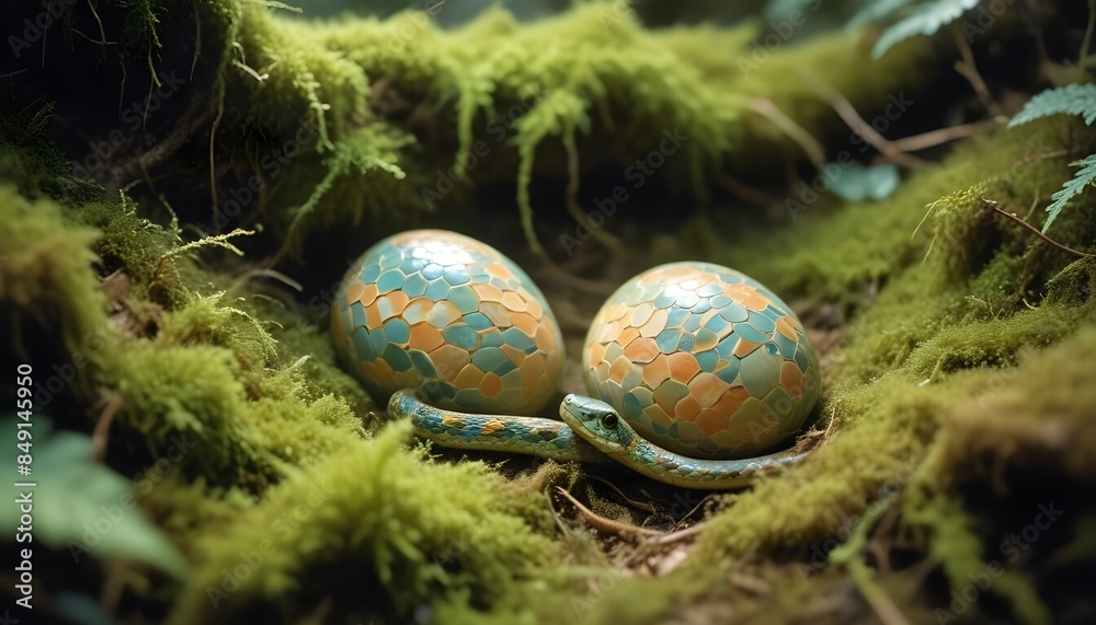 Foto de Snakes hatch from eggs. Snakes in the grass. Snake hatching ...