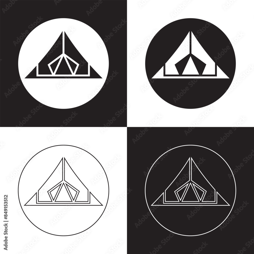Camping icon set. Summer outdoor destination tent vector symbol ...