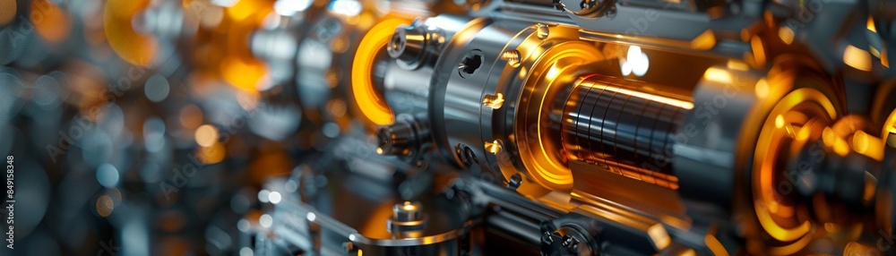 Detailed view of an industrial engine, highlighting the metallic and ...