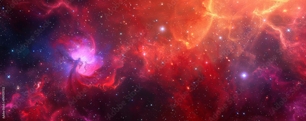 Bold space background with vivid red and purple nebulae, brilliant ...
