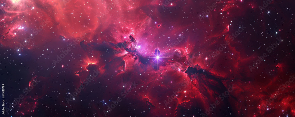 Bold space background with vivid red and purple nebulae, brilliant ...