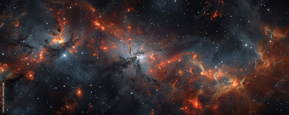 Dark space background with black voids, dense star clusters, and ...