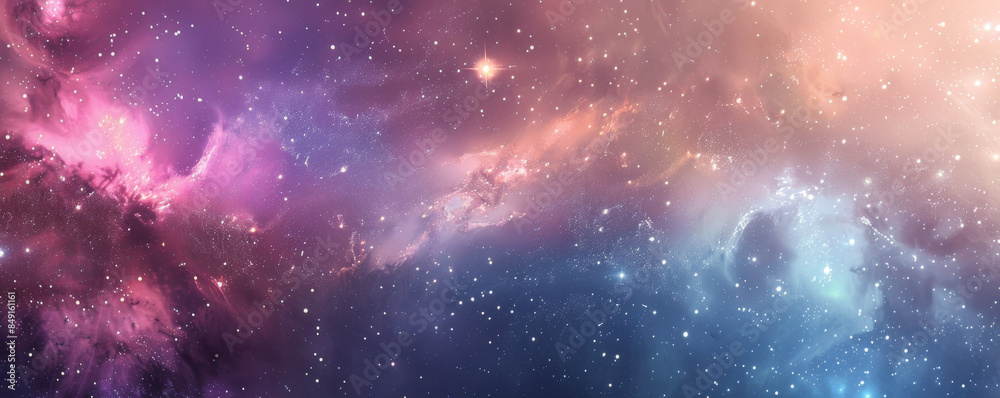 Ethereal space background with pastel-colored nebulae, soft light beams ...