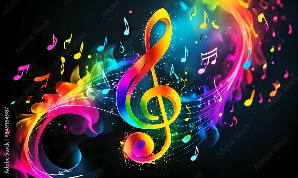 wallpaper representing colorful musical notes in 3D, with a black ...