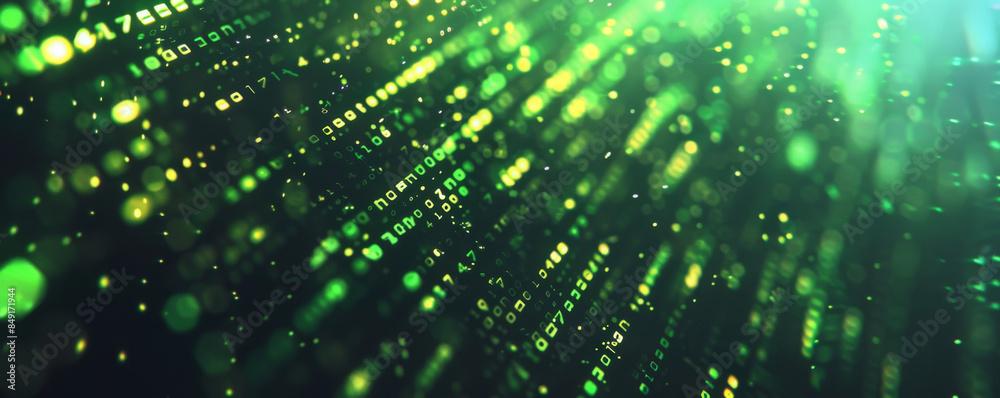 Modern digital code background with neon green numbers on a black ...
