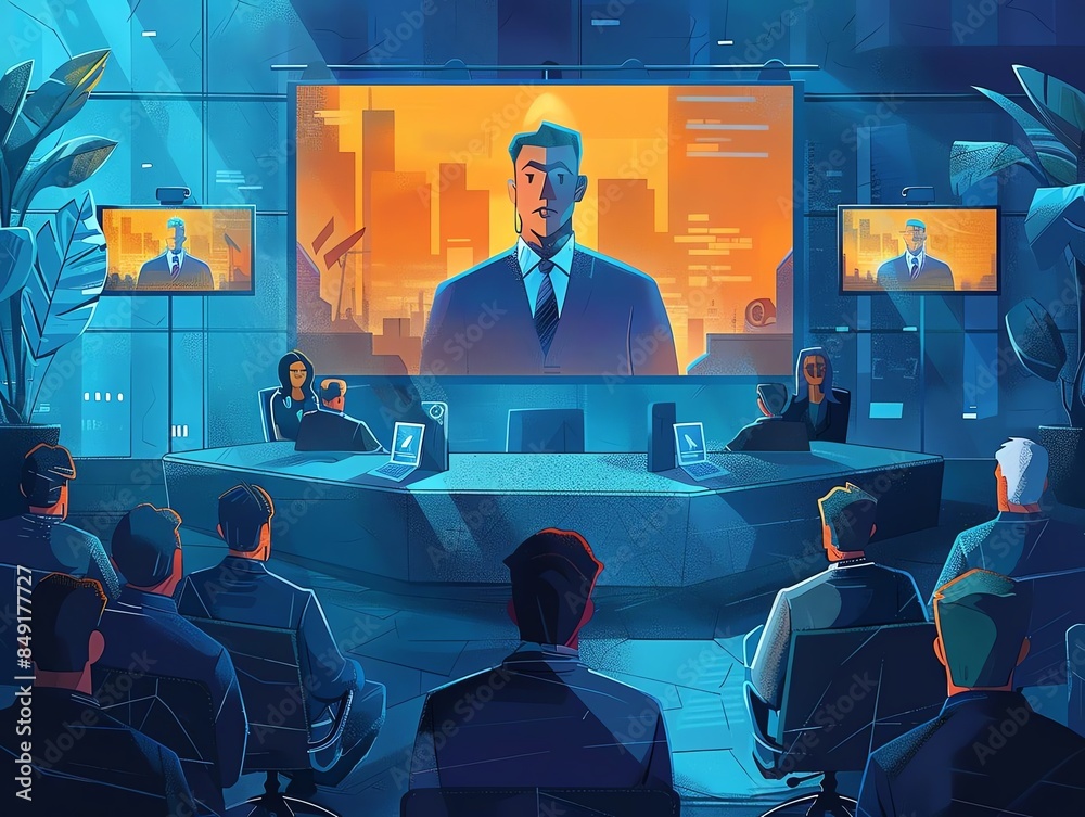 Virtual Bid Opening An illustration of a virtual meeting for bid ...