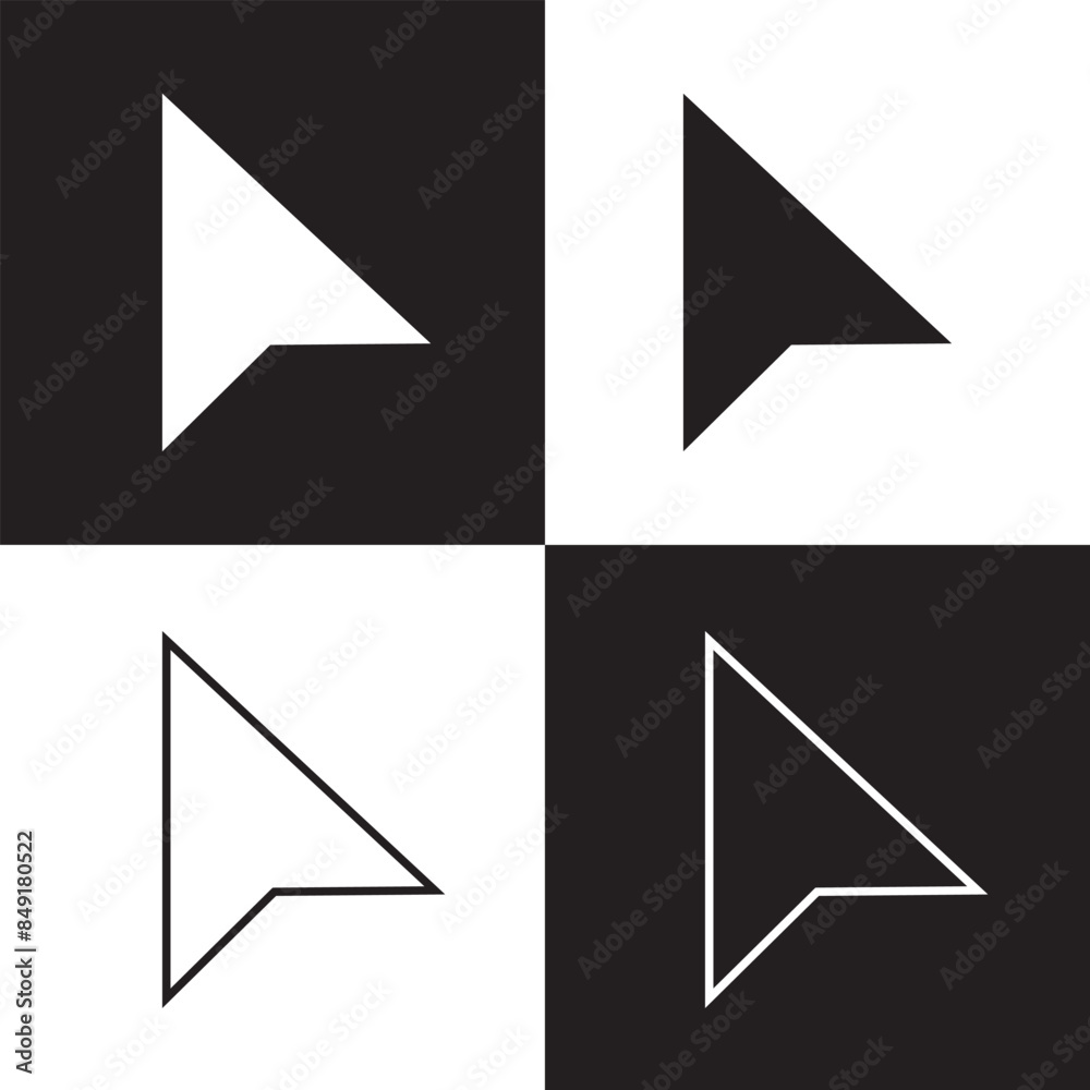 Cursor icon set. mouse click arrow vector symbol. computer pointer sign in black filled and ...