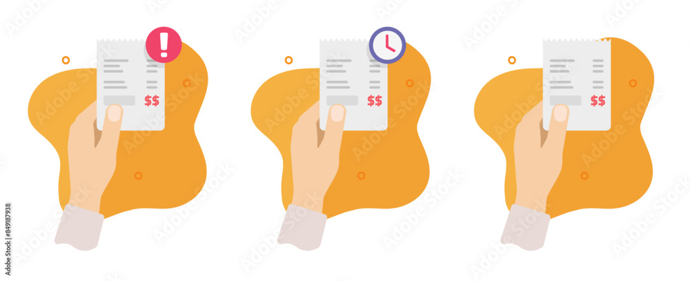 Bill receipt holding person hand icon vector, invoice fraud suspicious ...