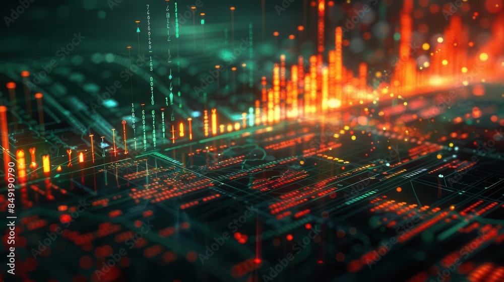 Futuristic data visualization with glowing charts and graphs, representing digital analytics ...