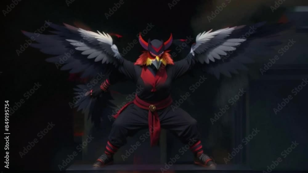 This illustration portrays a tengu, a mythological creature from Japan ...