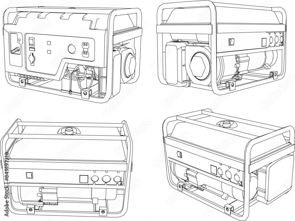 Vector illustration sketch drawing detailed design of generator set for ...