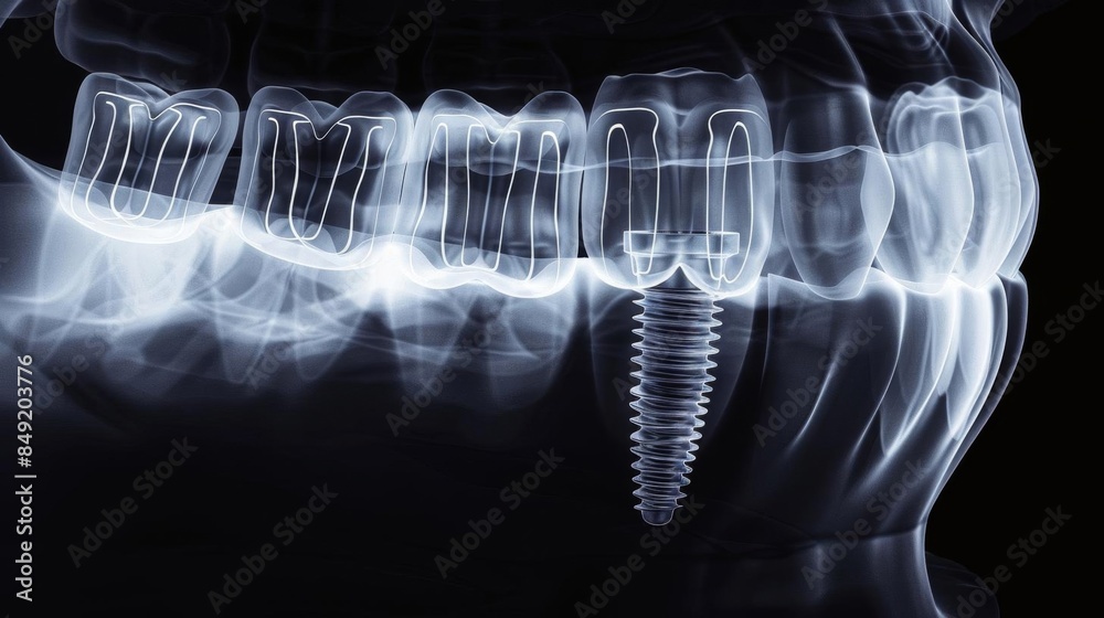 Xray of a dental implant, clearly showing the implants integration with ...