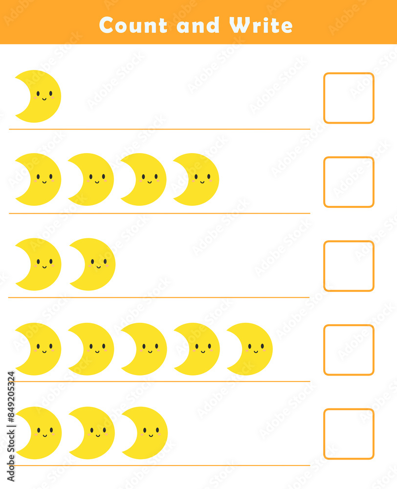Count and write numbers 1-5. Counting objects worksheet for kids ...