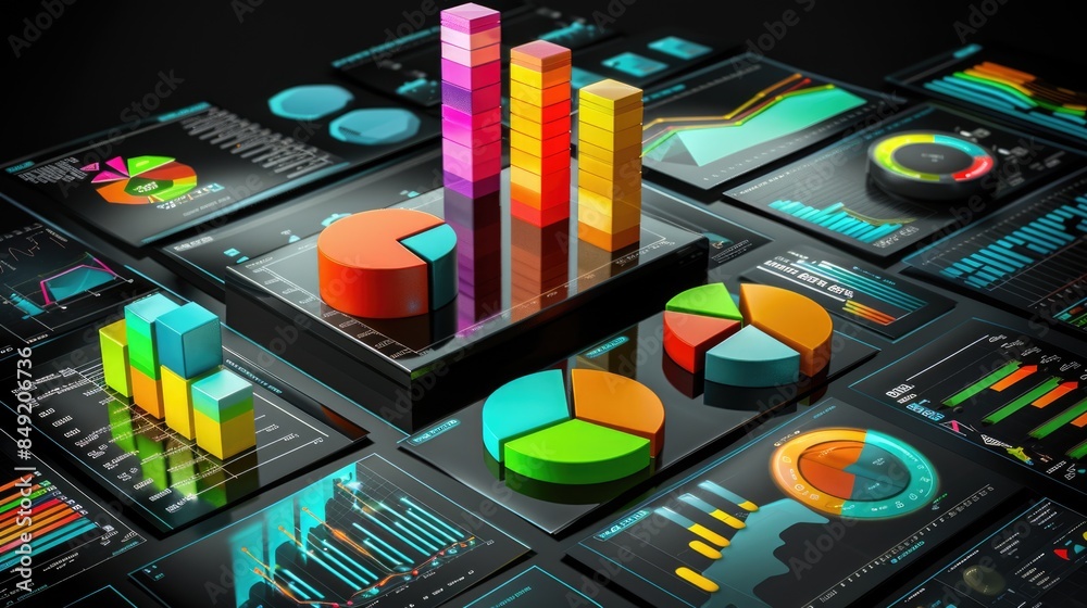 Big data analytics report. Infographic with graph and chart on abstract ...