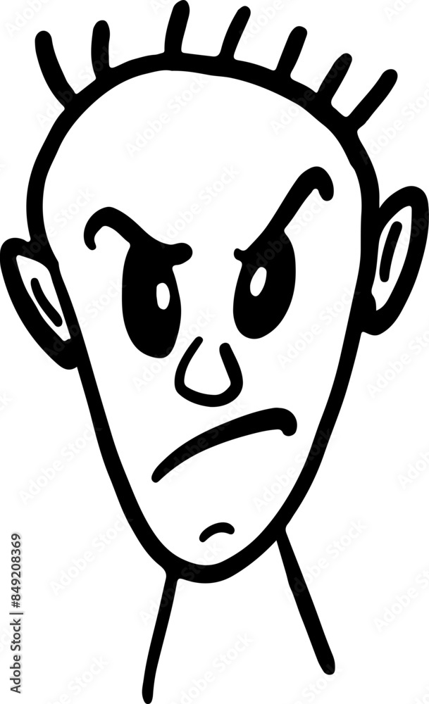 Vetor de Angry Boy Vector Silhouette. Line Art. Outline do Stock ...