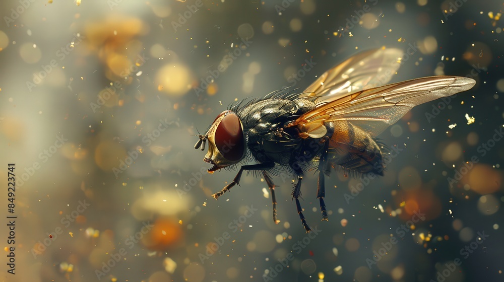 A close-up view of a fly, an insect belonging to the phylum Arthropoda ...