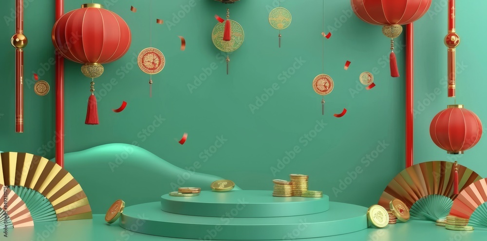 Presentation template with Chinese New Year symbols and elements such ...