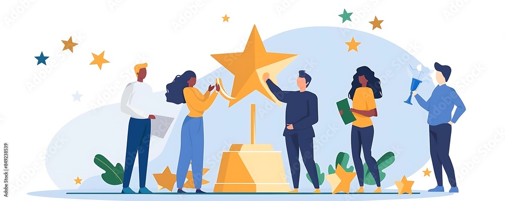 employee recognition ceremony with a star - shaped trophy, featuring a ...