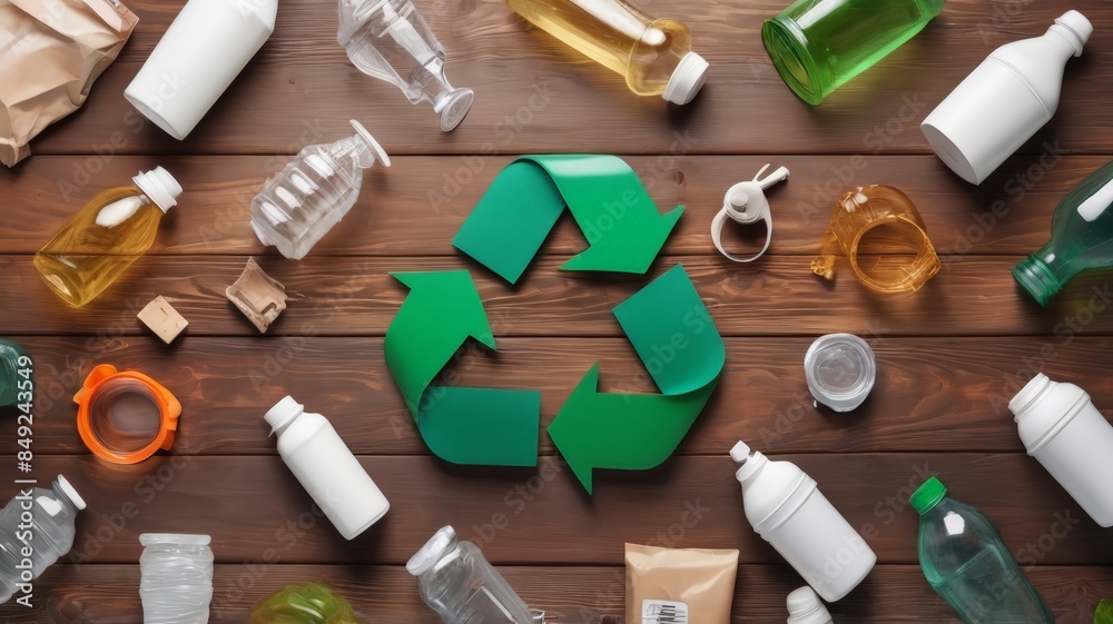 illustration of a waste recycling background with a recycling logo ...