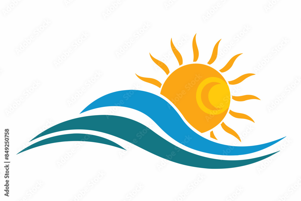 Vector illustration of wave and sun logo on white background Stock ...