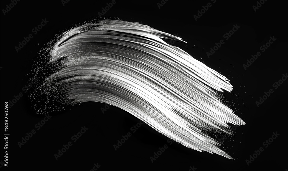 A single clipart depicting soft, metallic silver brush strokes on a ...