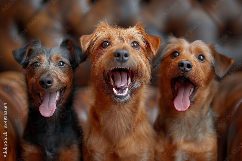 Meme with Three dogs with expressive faces are gazing upwards with ...