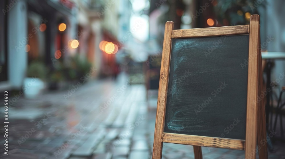 Blank blackboard restaurant shop sign or menu boards near the entrance ...
