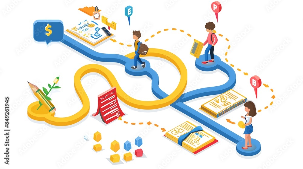 Interactive Career Roadmap illustration with pathways representing ...