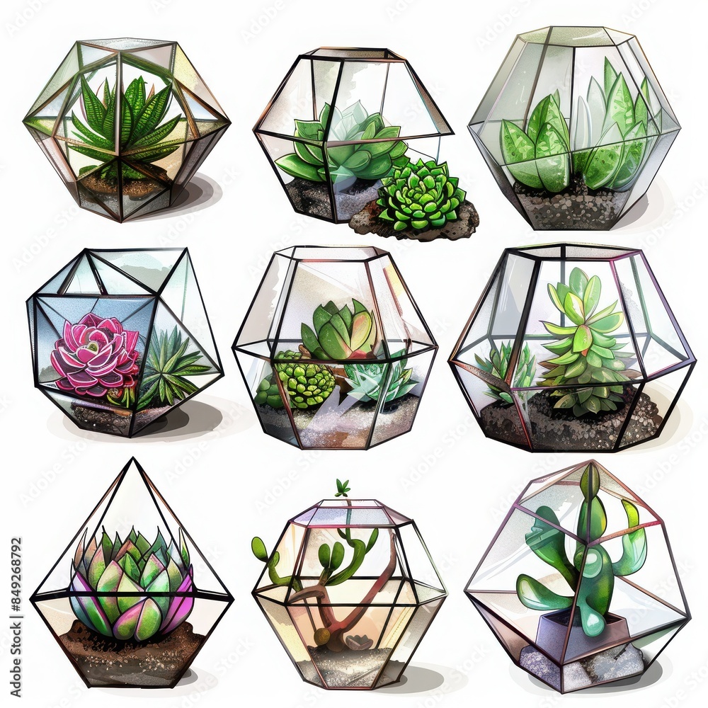 Geometric Terrariums Modern glass terrariums in various geometric ...