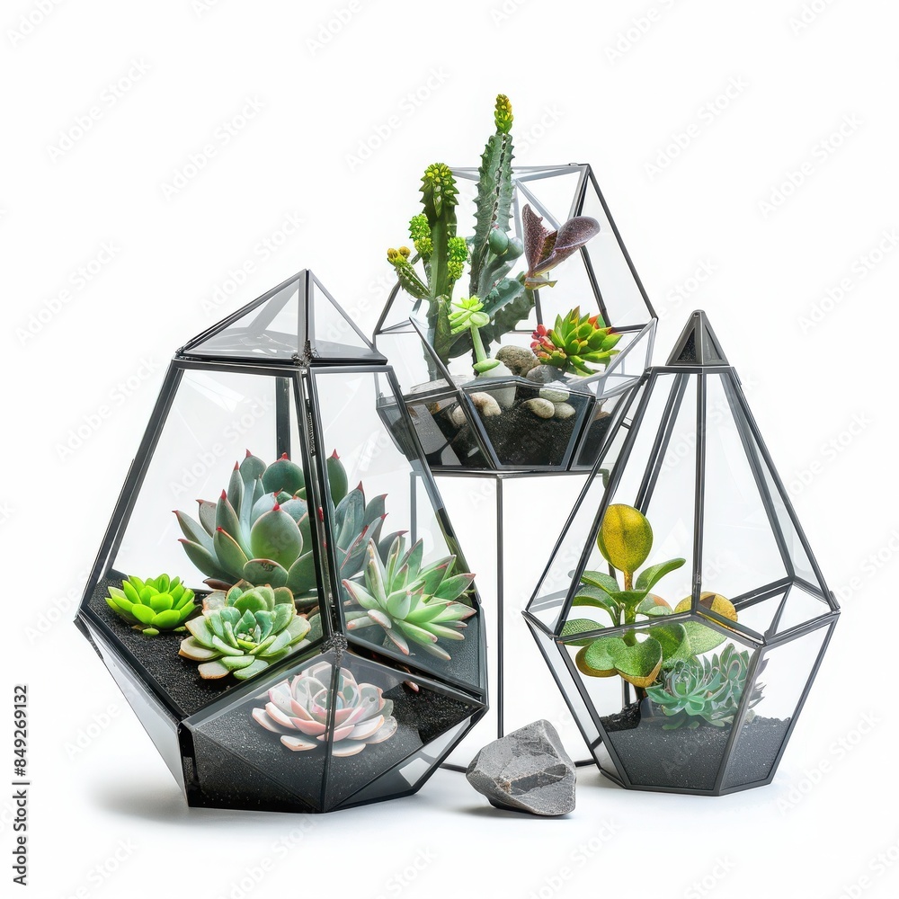 Geometric Terrariums Modern glass terrariums in various geometric ...