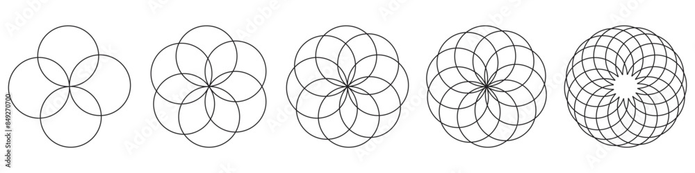 Intersecting, overlapping circles, rings element. Vector illustration ...