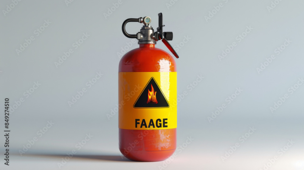 Foto de Bright yellow fire extinguisher labeled with a red 'FAAGE ...