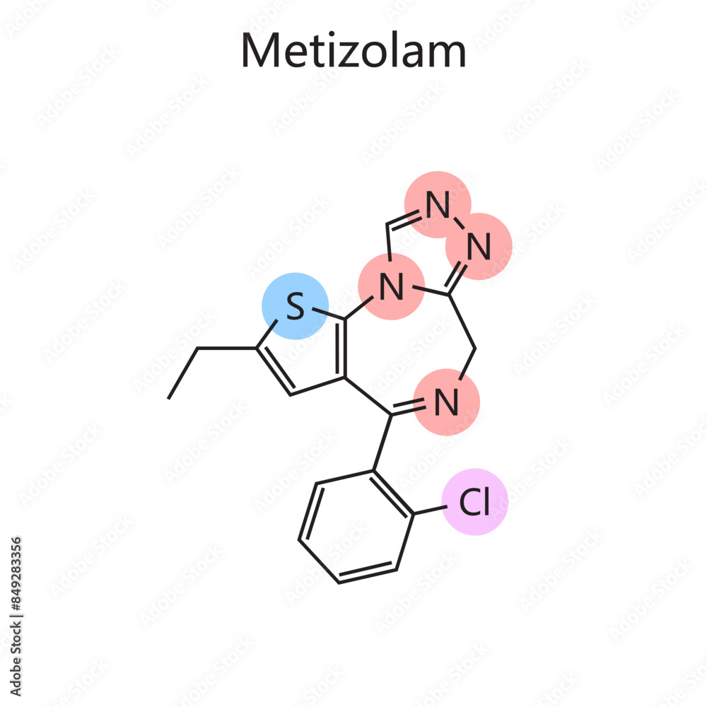 Chemical organic formula of Metizolam diagram hand drawn schematic ...