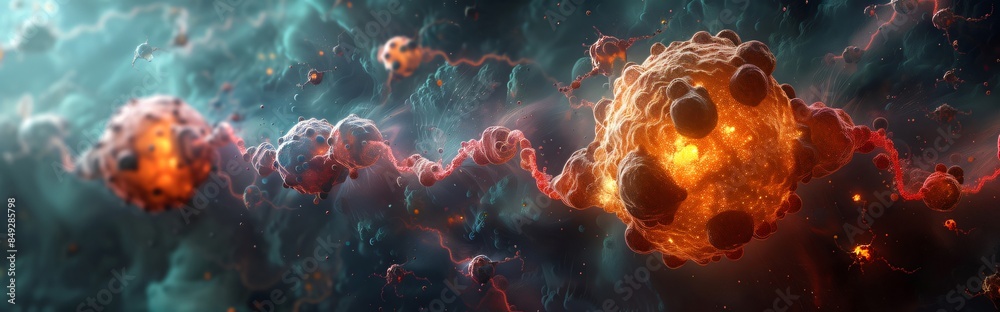 Panoramic fictional digital art with cancer cells are mutating and ...