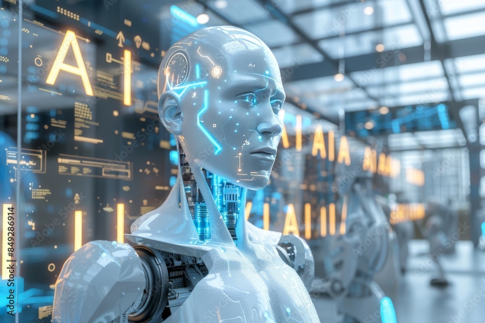 Transparent AI Robot with Glowing Interface, Advanced Artificial ...