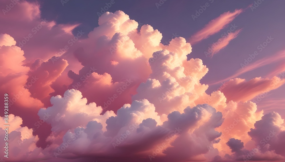 Dramatic pink sky with clouds and copy space background backdrop header ...