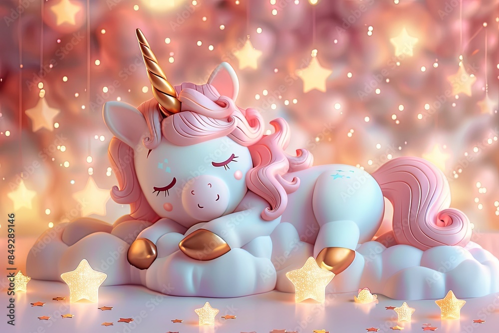 Chibi Unicorn Dreaming: An enchanting 3D kawaii illustration of a chibi ...