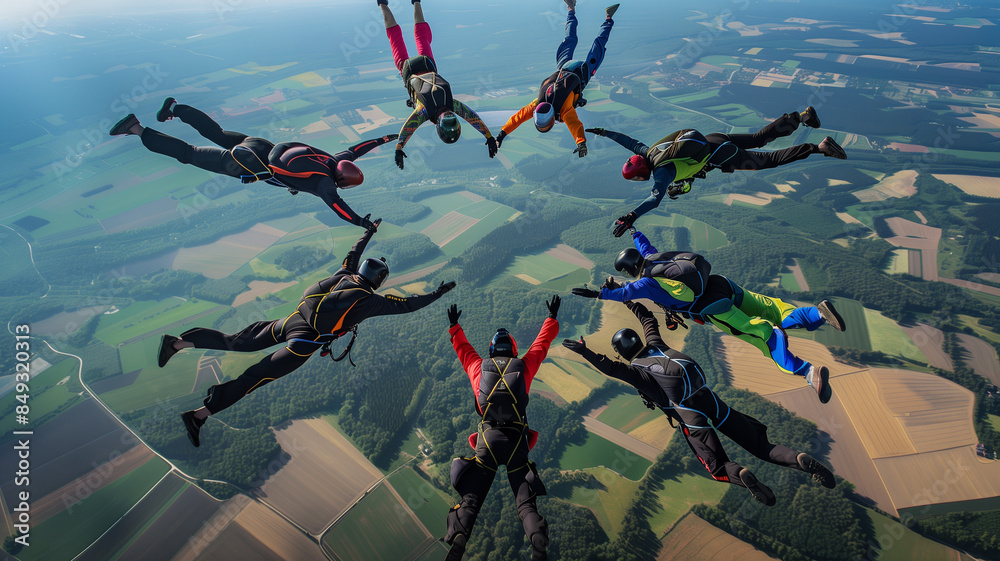 A skydiving group is forming a circle in the sky Stock Photo | Adobe Stock