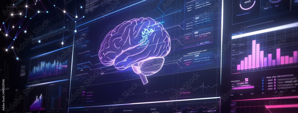 Futuristic animated visualization of the human brain in a high-tech ...