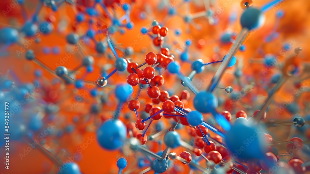 Polymer Structure With Orange Background, Red and blue molecular ...