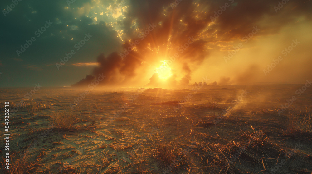 Ilustrace „Paysage de canicule, la campagne l'été soumise à une vague ...