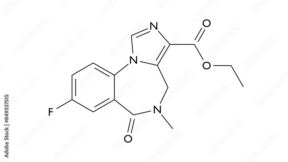flumazenil molecule, structural chemical formula, ball-and-stick model ...