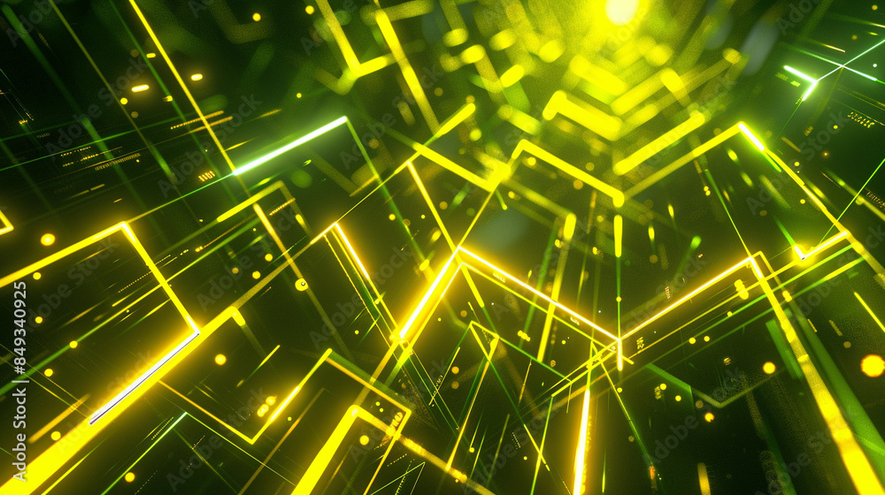 Yellow and Lime green glowing abstract geometric lines. PowerPoint and ...