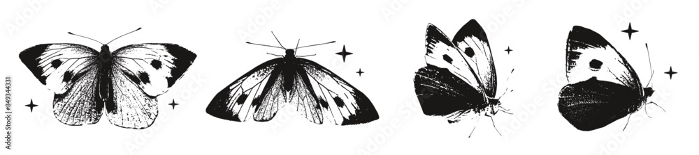 Butterflies vector illustration with vintage stipple effect, y2k ...