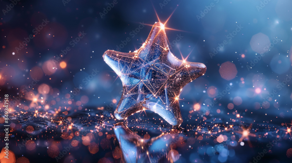 Star shape composed of translucent, glossy molecules connected by thin ...